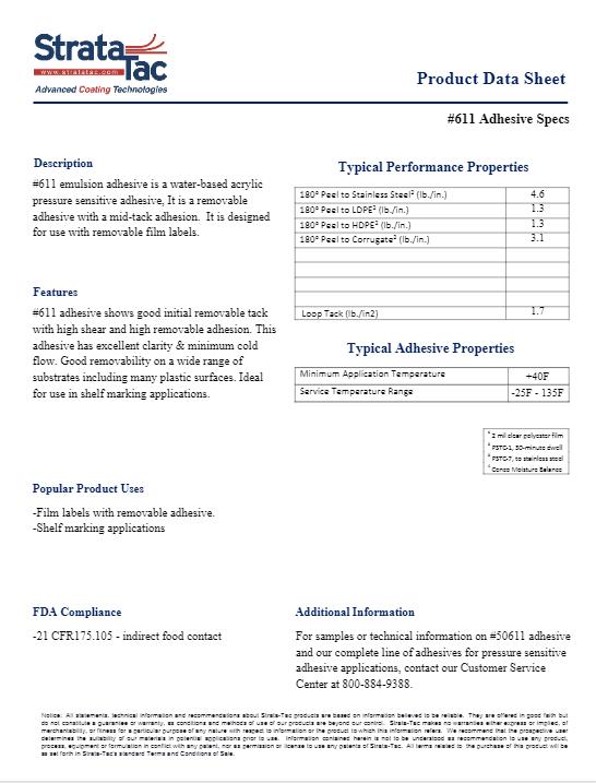 Adhesive Spec Sheets - Strata-Tac