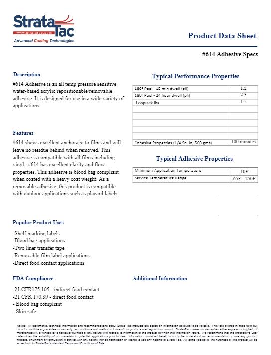 Adhesive Spec Sheets - Strata-Tac