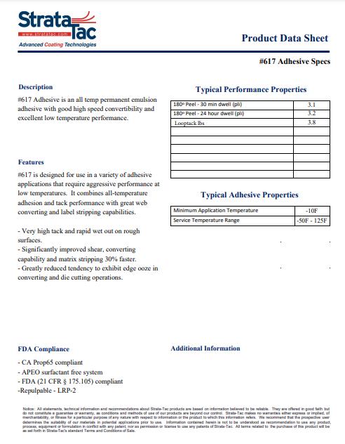 Adhesive Spec Sheets - Strata-Tac