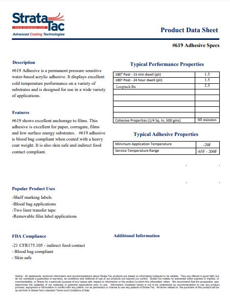 Adhesive Spec Sheets - Strata-Tac
