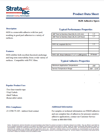 Adhesive Spec Sheets - Strata-Tac