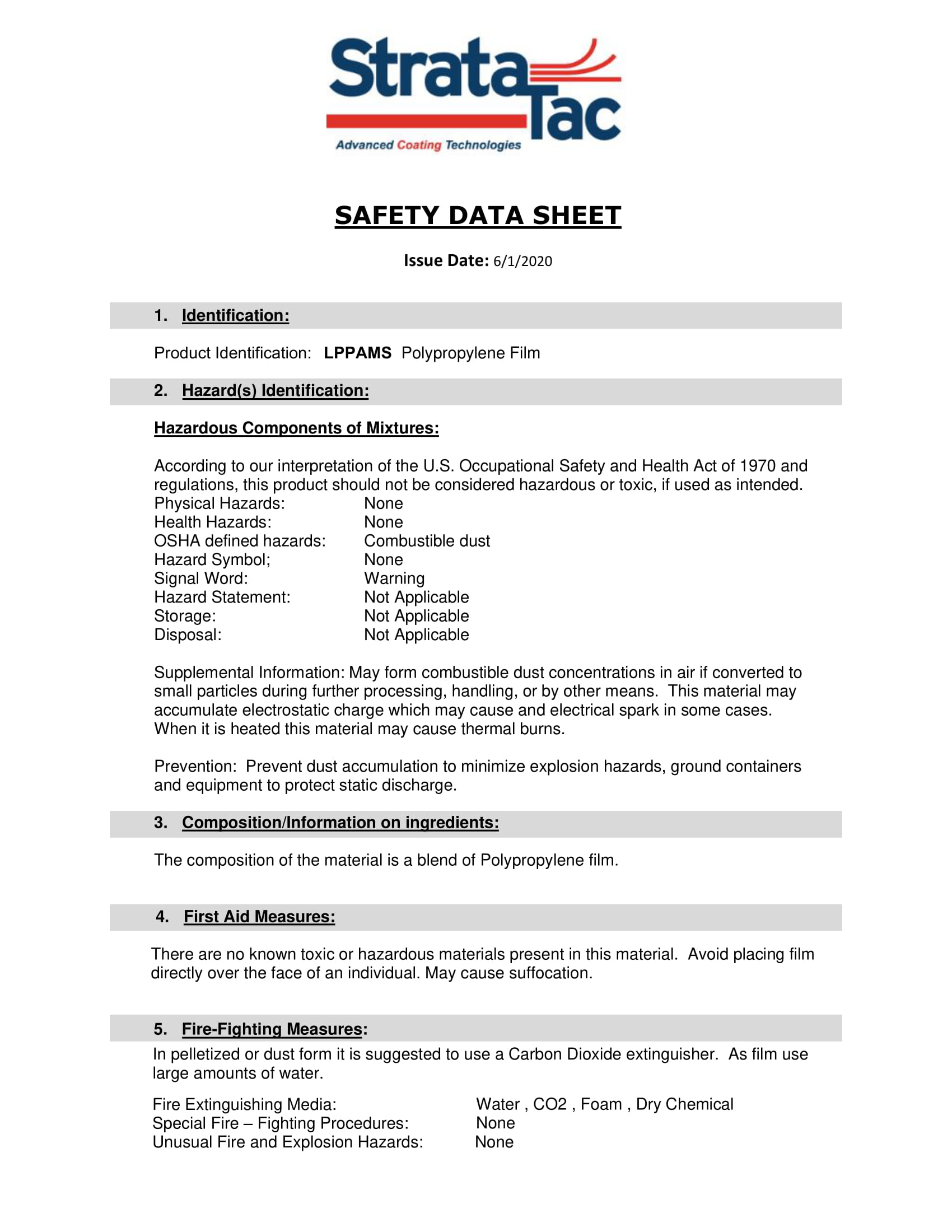 Safety and Technical Data Sheets from Strata-Tac