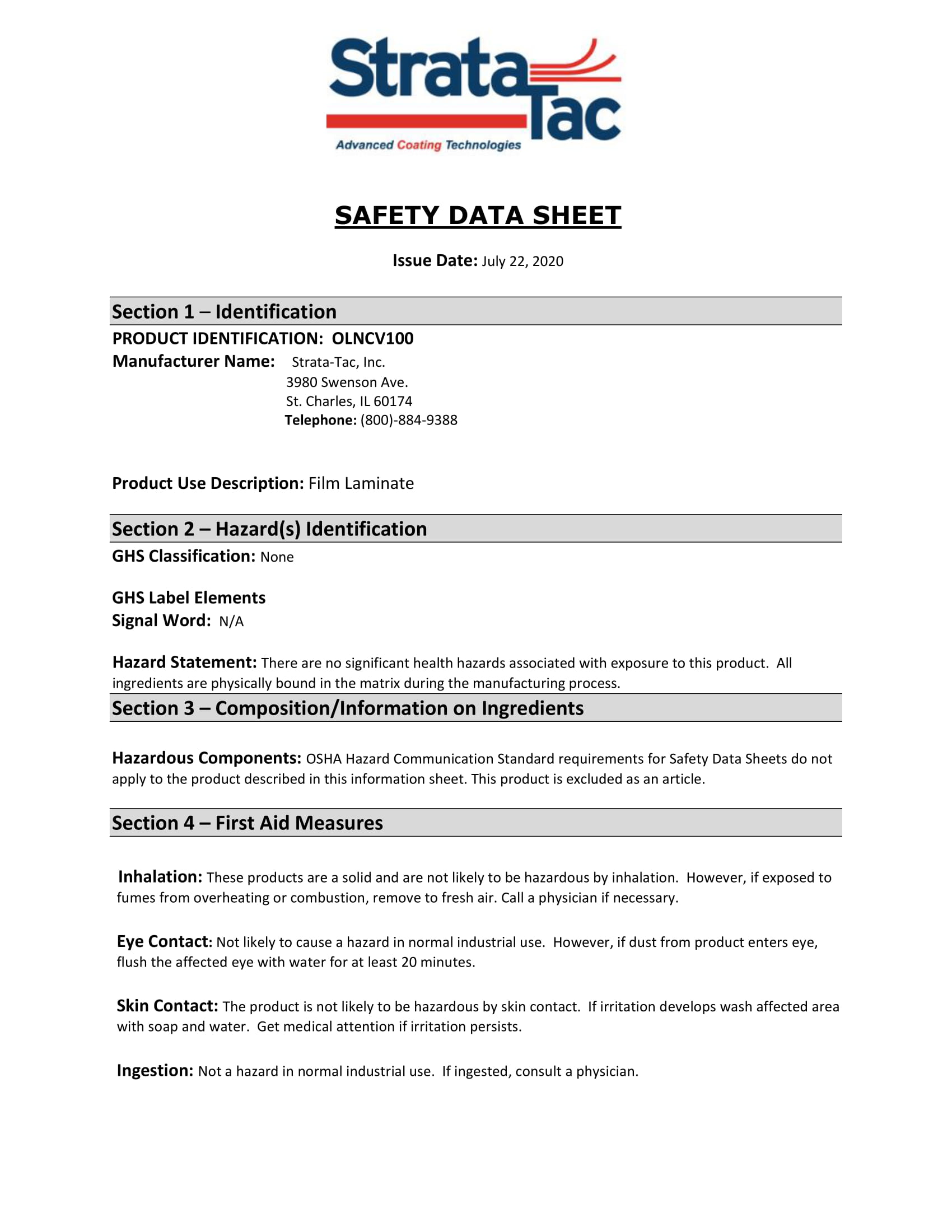 Safety and Technical Data Sheets from Strata-Tac